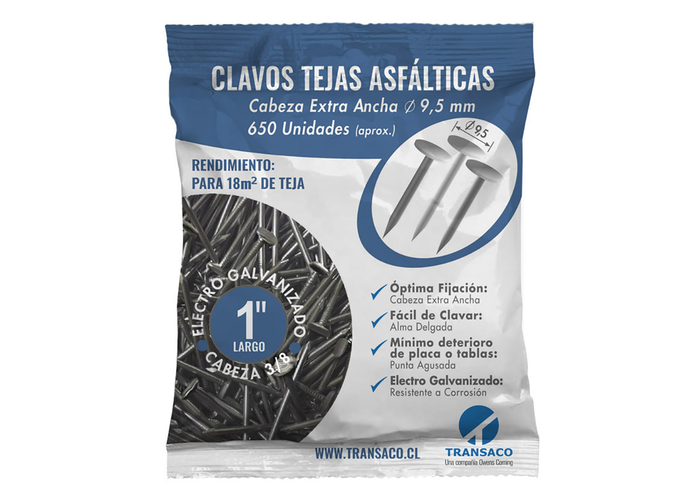 Clavo galv. p/teja asfaltica 1'