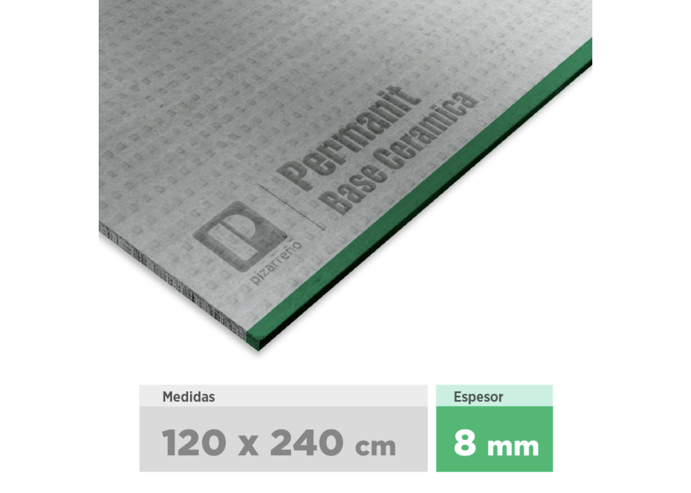 Fibrocemento permanit base ceram.8 mm 1,2 x 2,4